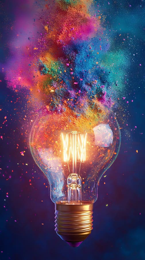 Colorful Explosion of Powder Inside a Light Bulb on a Dark Background ...