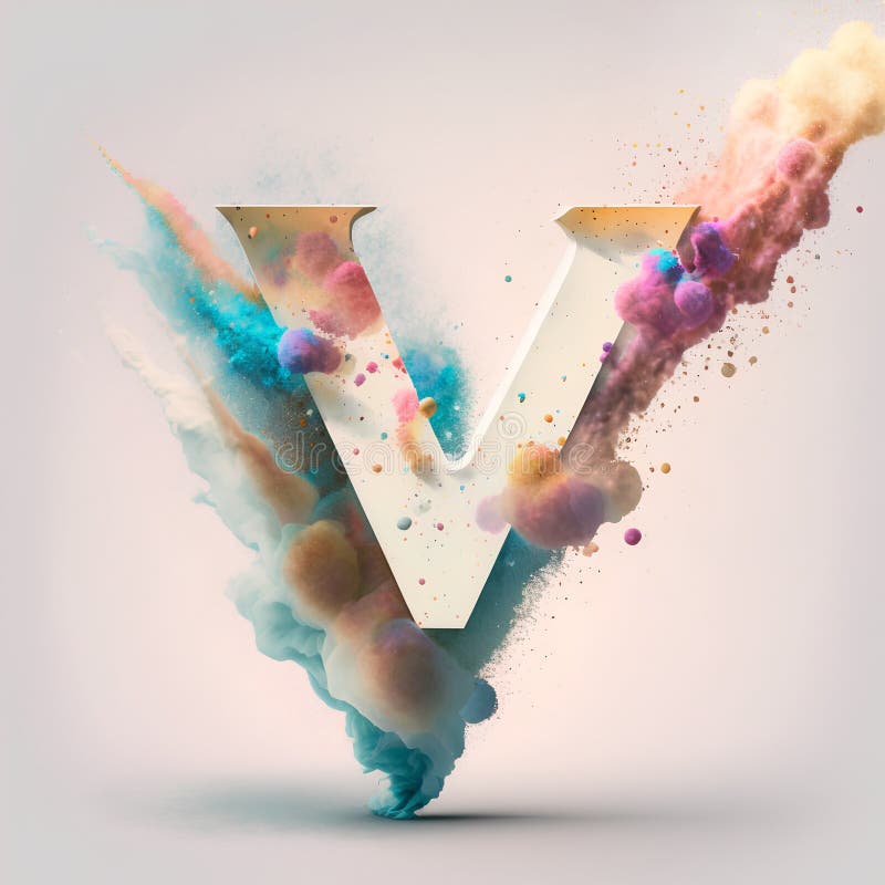 Colorful Explosion of Powder with Letter V. 3d Illustration Stock ...