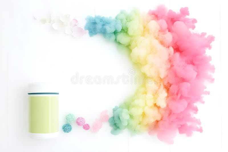Colorful Explosion of Powder and Smoke Emerging from Plastic Container ...