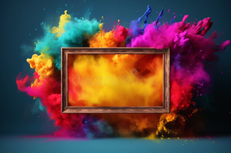 Colorful Explosion of Powder Surrounds Picture Frame for Vibrant and ...