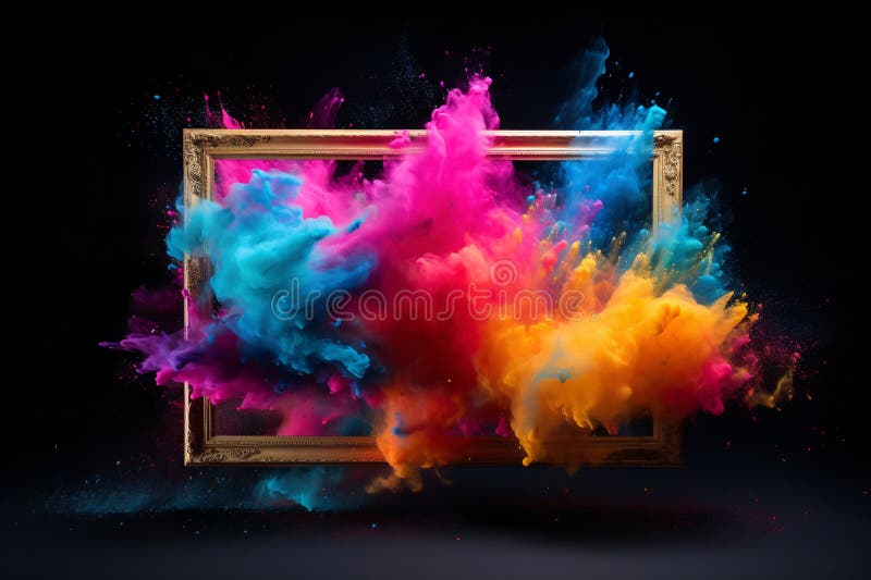 Colorful Explosion of Powder Surrounds Picture Frame for Vibrant and ...