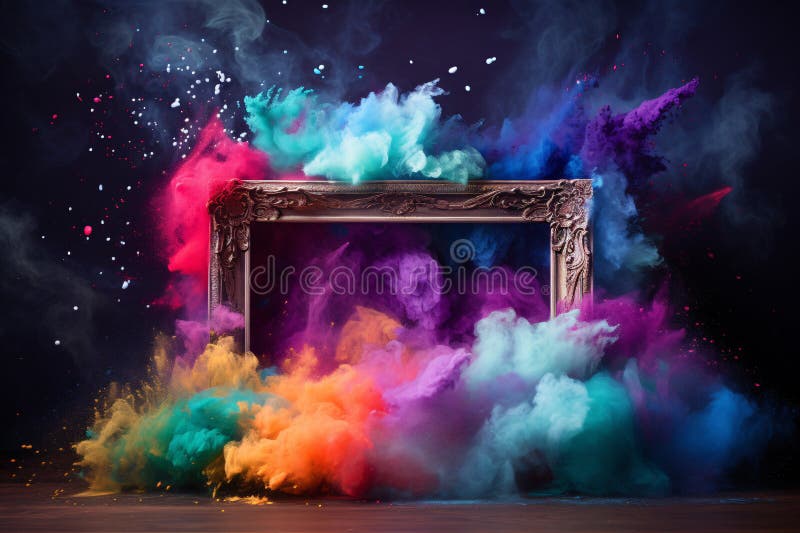 Colorful Explosion of Powder Surrounds Picture Frame for Vibrant and ...
