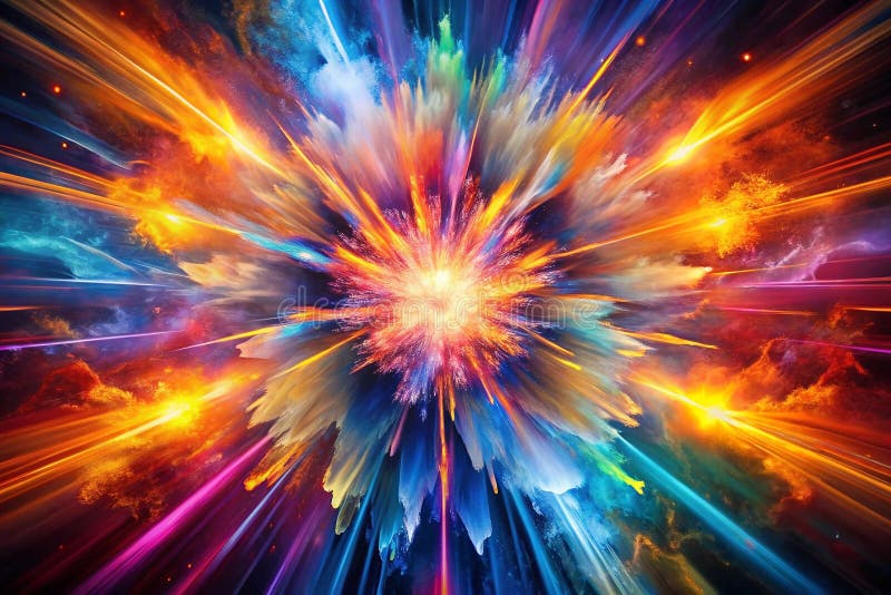 Colorful Explosion, Radiating Outwards, in Space, with Light Streaks ...