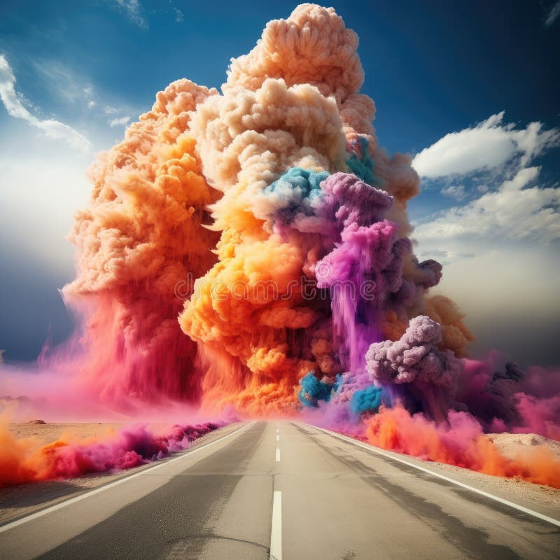 A Colorful Explosion on a Road Stock Illustration - Illustration of ...