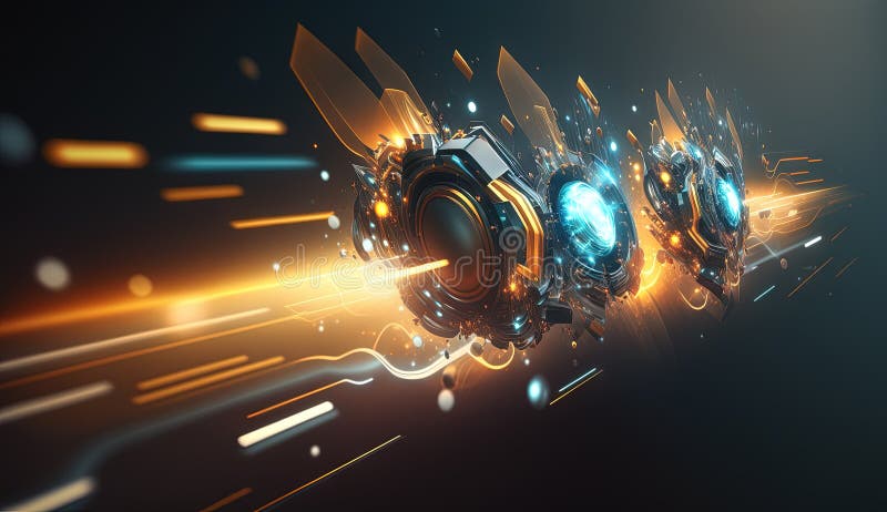 Colorful Explosion of Sci-fi Engine and Particles. Technology Abstract ...