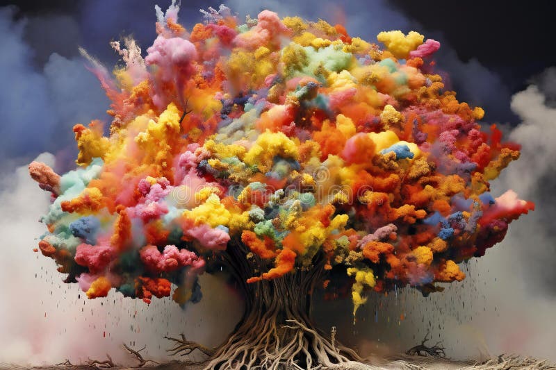 Colorful Explosion in the Shape of a Tree Stock Illustration ...