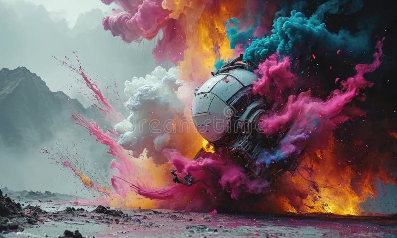 A Colorful Explosion of Smoke and Fire is Depicted in this Image, with ...