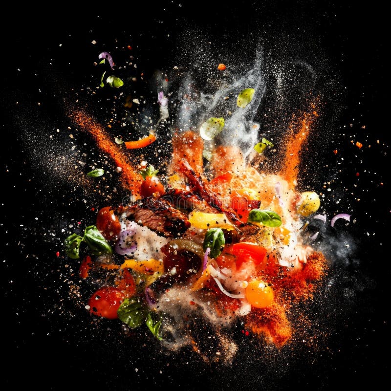 Colorful Explosion of Spices, Vegetables, and Herbs in Motion Against a ...