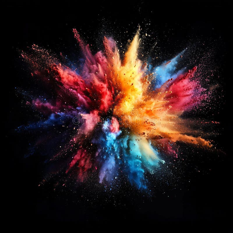 Colorful Explosion of Vibrant Powder on Black Background Stock Image ...