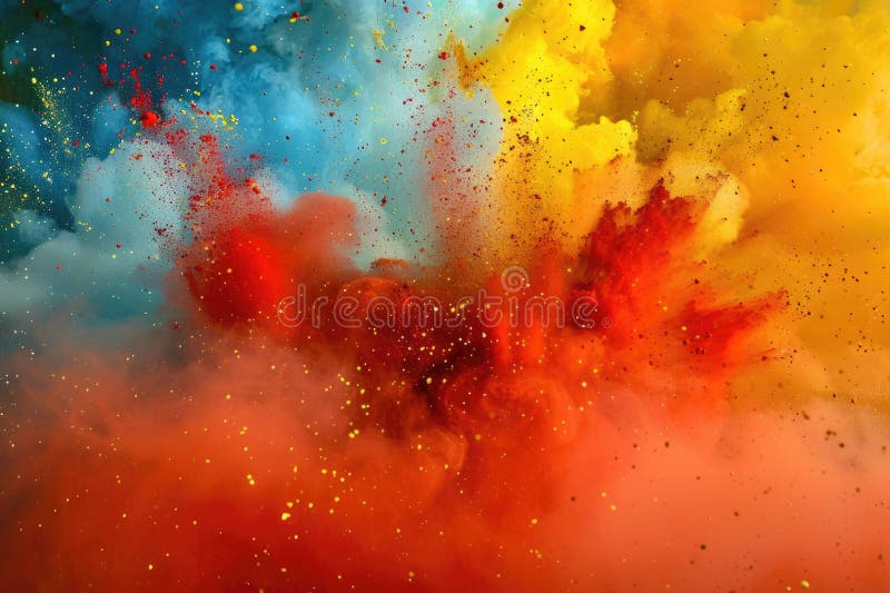 Colorful Explosion of Vibrant Powder with Multicolor Dust and Smoke ...