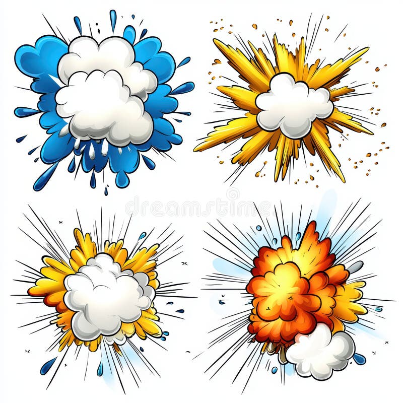 Colorful Explosions and Clouds in Cartoon Style Illustrations for ...