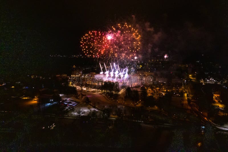 Colorful Explosions of Festive Fireworks Illuminate the Night Sky ...