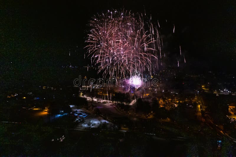 Colorful Explosions of Festive Fireworks Illuminate the Night Sky ...