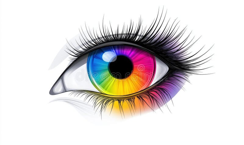 Colorful Eye Illustration with Vibrant Rainbow Iris and Long Eyelashes ...