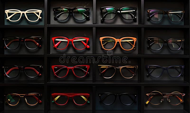 Colorful Eyeglasses on a Black Shelf Stock Photo - Image of style ...