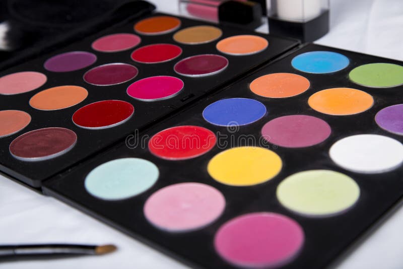 Colorful Eyeshadow Palette and Blush for Make-up Closeup Stock Image ...