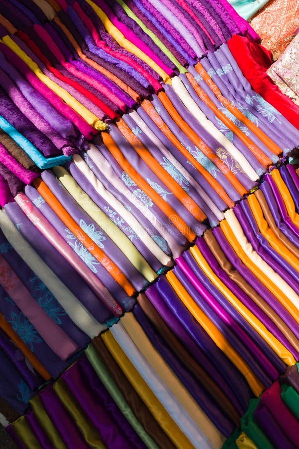 Colorful Fabric in the Bazaar Stock Photo - Image of district ...