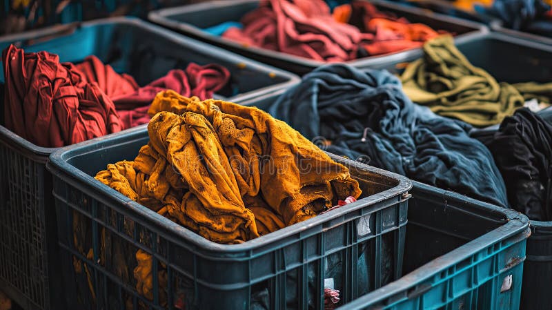 Colorful Fabric in Bins. Textile Dyeing Process Stock Illustration ...