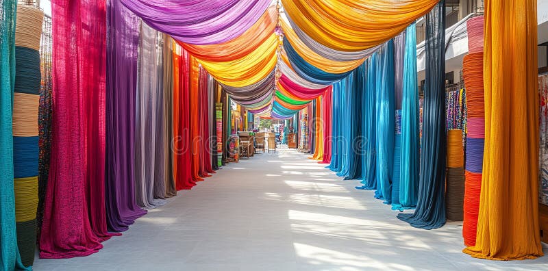 Colorful Fabric Curtains Hanging Over Pathway Stock Photo - Image of ...