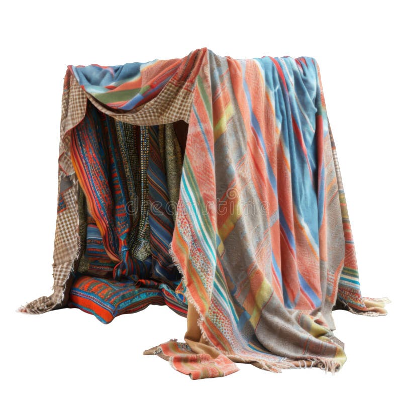 Colorful Fabric Draped Over a Wooden Stool Stock Photo - Illustration ...