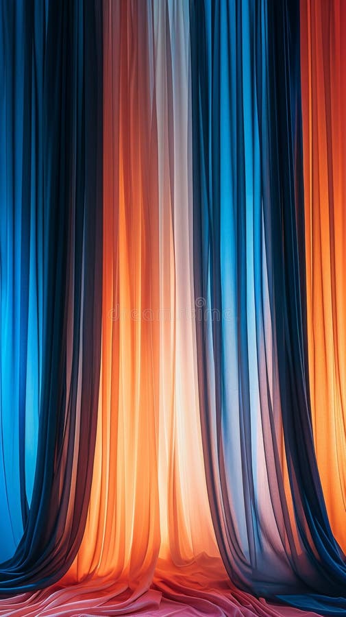 Colorful Fabric Drapes with Blue, Orange, and White Hues Stock Image ...