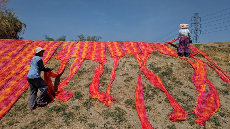 Colorful Fabric Drying after Traditional Dye Process Editorial Photo ...