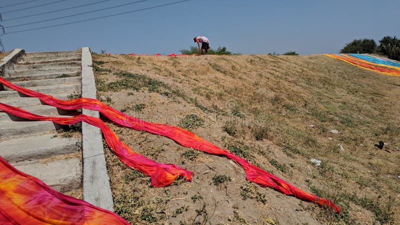 Colorful Fabric Drying after Traditional Dye Process Editorial Stock ...