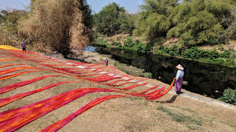 Colorful Fabric Drying after Traditional Dye Process Editorial ...