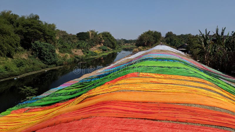 Colorful Fabric Drying after Traditional Dye Process Stock Photo ...