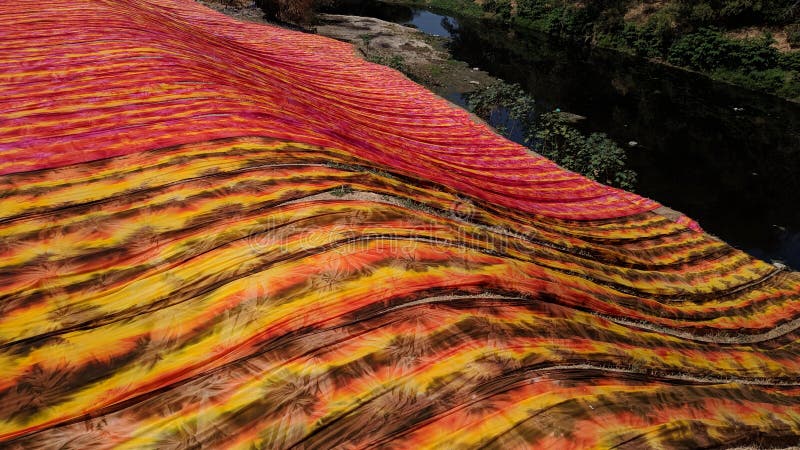 Colorful Fabric Drying after Traditional Dye Process Stock Photo ...