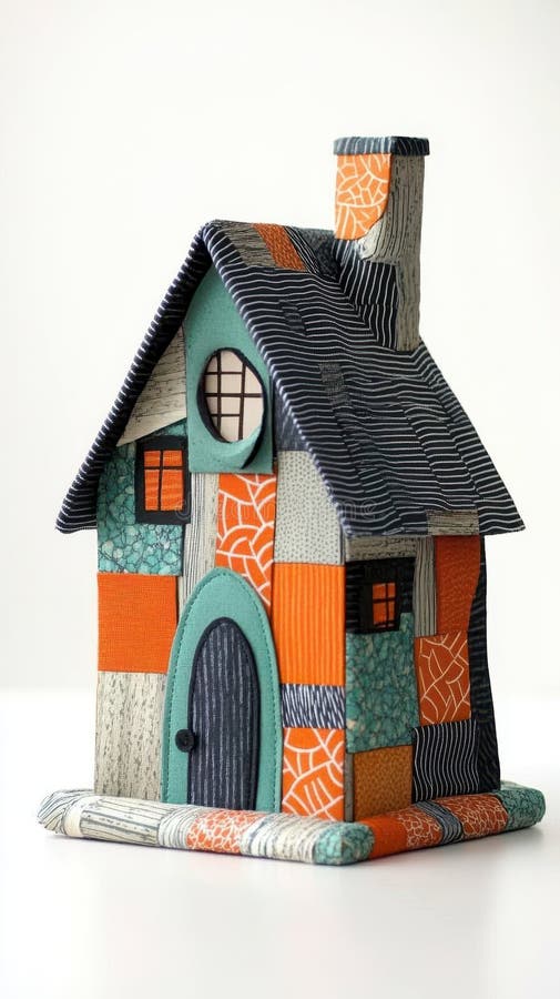 Colorful Fabric House with Patchwork Design and Unique Textures Stock ...