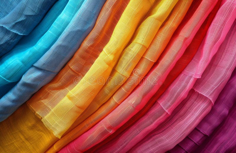 Colorful Fabric Layered in a Rainbow Pattern Stock Photo - Image of ...
