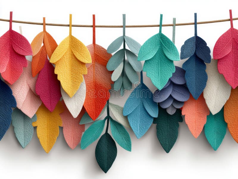 Colorful Fabric Leaves Hanging on a String Stock Illustration ...