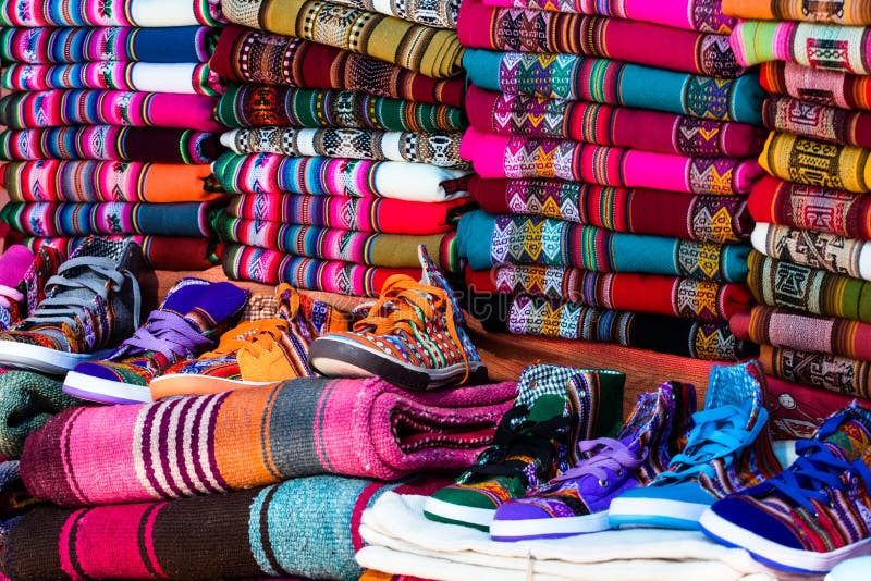 Colorful Fabric at Market in Peru, South America Stock Photo - Image of ...
