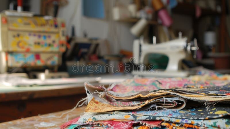 Colorful Fabric Pieces Laying on Table in Textile Workshop Stock Photo ...