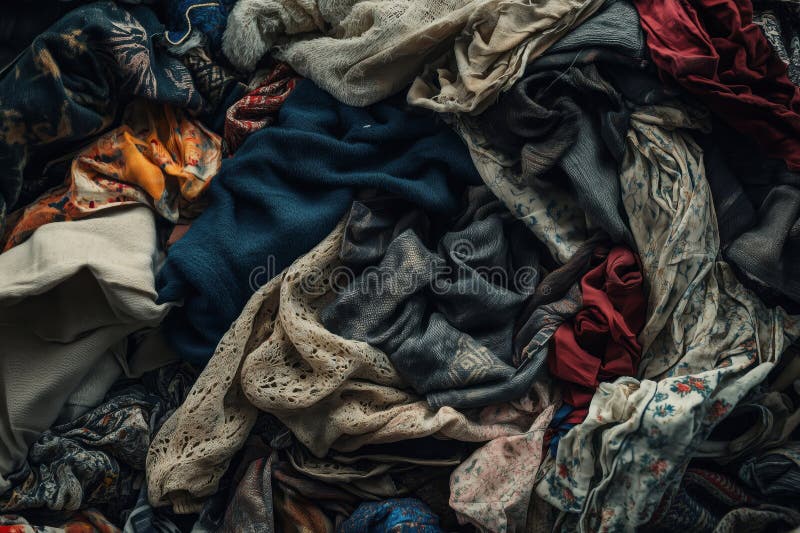 Colorful Fabric Pile, Various Textures and Patterns, Clothing Scraps ...