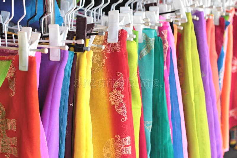 Colorful fabric on a rack. stock photo. Image of textile - 55798248