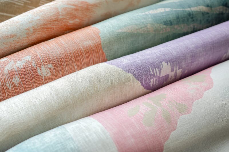 Colorful Fabric Rolls with Abstract Prints Stock Illustration ...