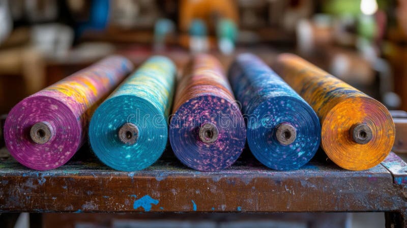 Colorful Fabric Rolls in a Textile Factory Stock Illustration ...