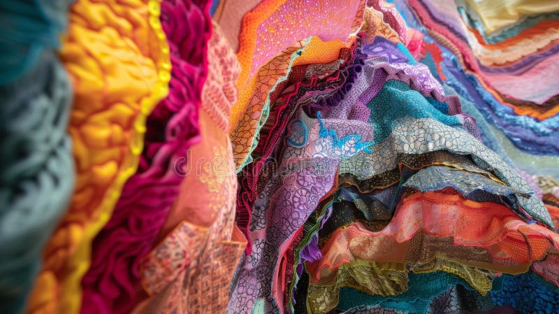 Colorful Fabric Ruffles Forming Abstract Wavy Pattern Stock Photo ...