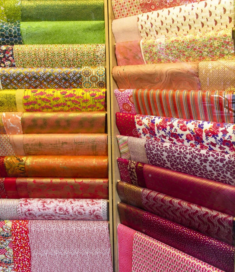 Colorful Fabric Sample Rack Stock Photo - Image of hanging, material ...