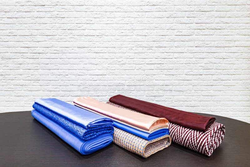 Colorful Fabric Samples on the Black Table. Stock Image - Image of ...