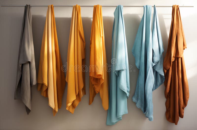 Colorful Fabric Samples Hanging on a Rod in a Studio Stock Photo ...