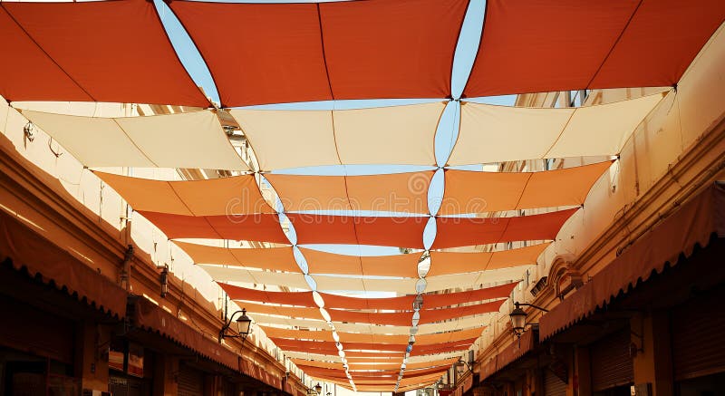 Colorful Fabric Shade Covering Street Creates Interesting Pattern ...