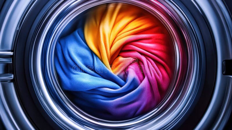 Colorful Fabric Spinning in Washing Machine Drum Stock Illustration ...