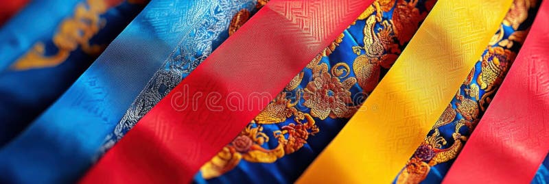 Colorful Fabric Strips Showcase Pattern and Texture in Asian Style ...