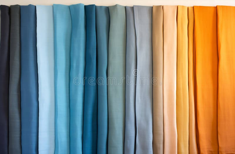 Colorful Fabric Swatches Arranged in a Gradient Pattern on a White Wall ...