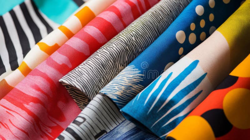 Colorful Fabric Swatches with Varied Patterns and Textures Stock ...