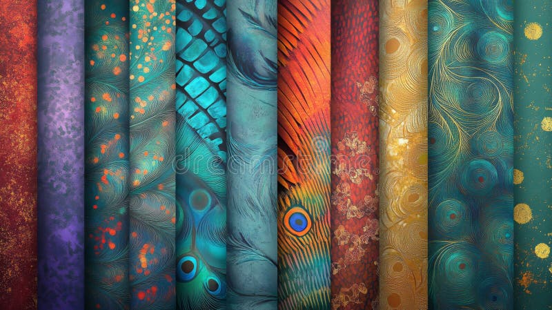 Colorful Fabric Swatches with Varied Textures and Patterns Stock ...