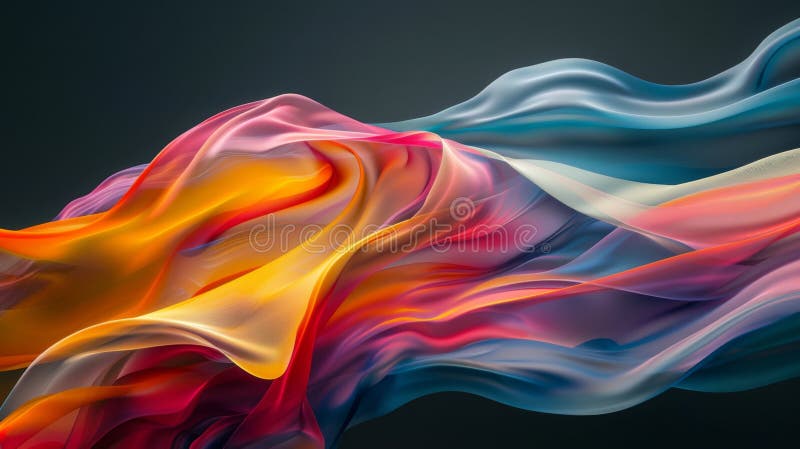 A Colorful Fabric Swirls and Flows in the Air, Creating a Dynamic and ...